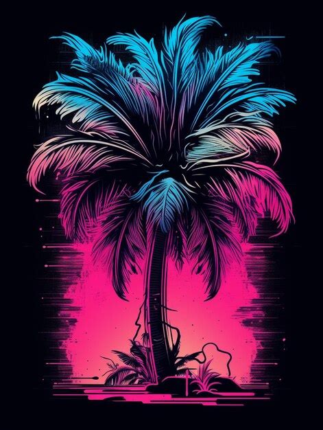 Premium Photo A Neon Palm Tree With A Pink And Blue Sunset In The