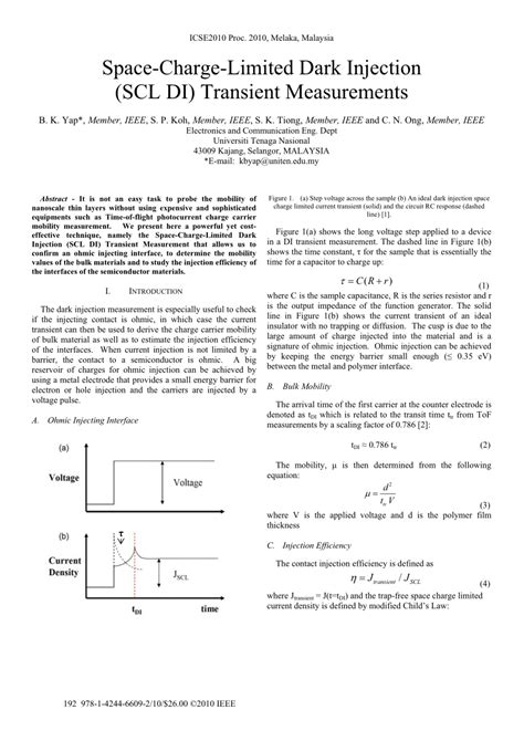 Pdf Space Charge Limited Dark Injection Scl Di Transient Measurements
