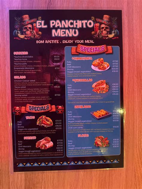 Carta De El Panchito Restaurante Mexicano Albufeira