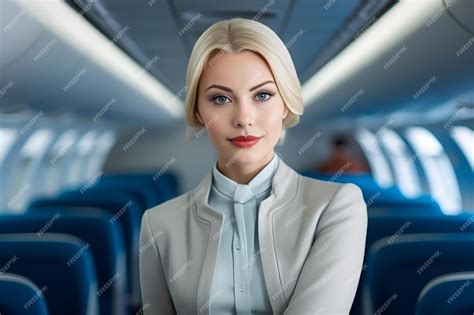 Premium Ai Image Beautiful Woman Flight Attendant Portrait On Board