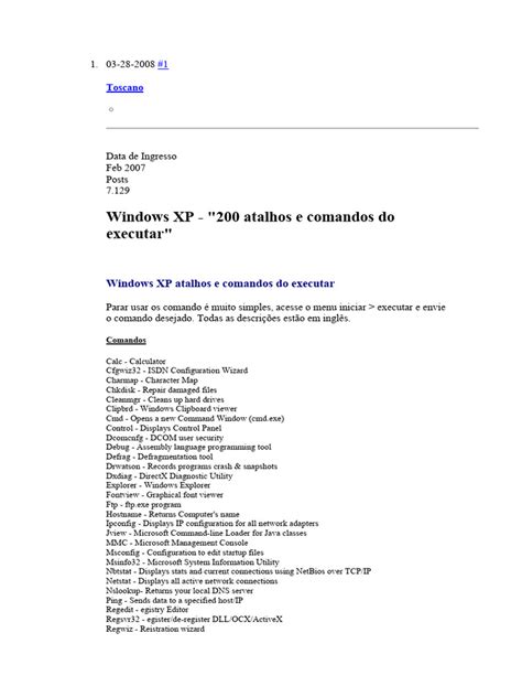 Windows Xp 200 Atalhos E Comandos Do Executar Pdf Microsoft Windows Computer Keyboard