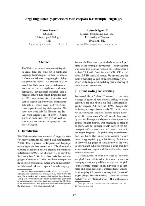 Pdf Large Linguistically Processed Web Corpora For Multiple Languages