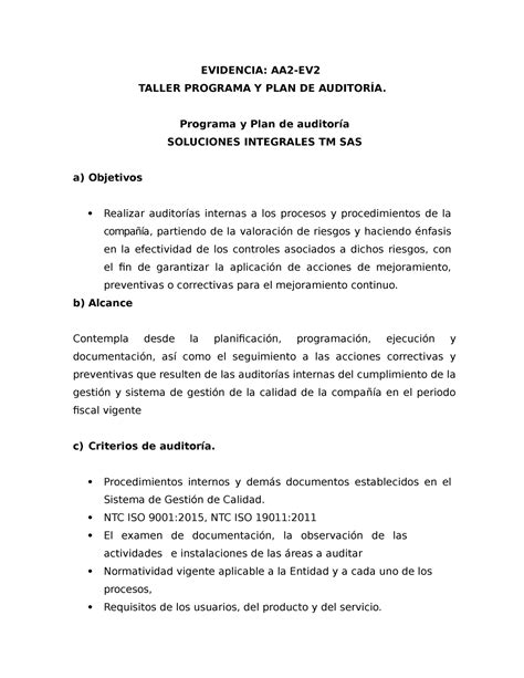 2 Formato Evidencia AA2 Ev2 Taller Programa Y Plan De Auditoria