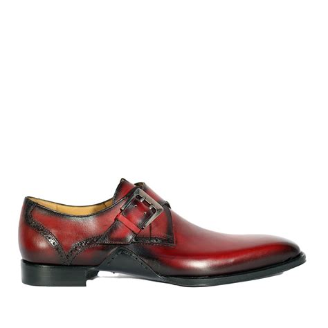 Mezlan S20131 Mens Shoes Burgundy Patina Leather Monkstrap Loafers M