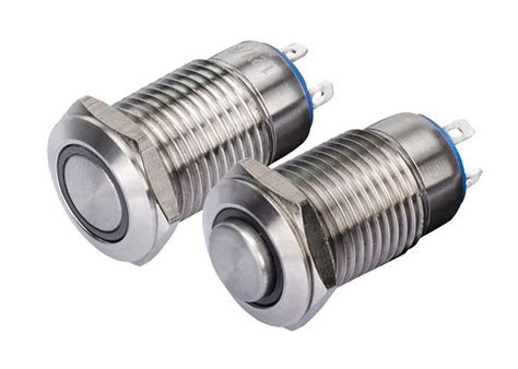 سوئیچ دکمه ای از جنس استنلس استیل 2 پین سر تخت روشن با چراغ Led روشن