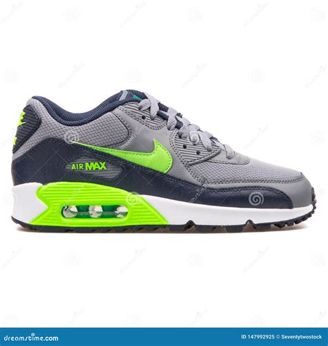 Nike Air Max 90 Mesh Grey Obsidian And Green Sneaker Editorial Image