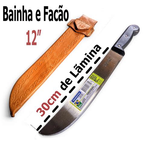 Facão Mato 12 Polegadas Tramontina Lâmina Aço Carbono Cabo Plástico Bainha Em Couro Legítimo