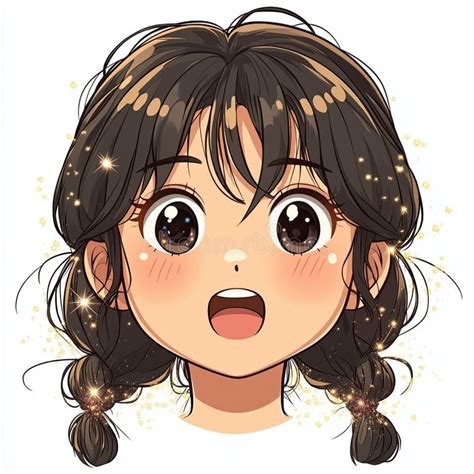 Excited Chibi Face With Sparkling Eyes And Joyful Expression Stock