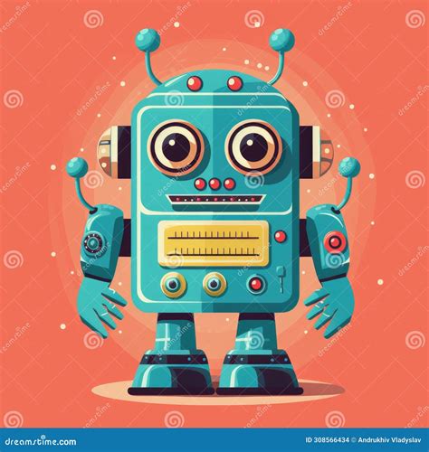 Retro Robot Vector Illustration In Flat Style Stock Illustration