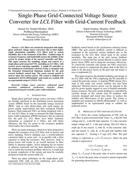 Pdf Single Phase Grid Connected Voltage Source Converter For Lcl Filter With Grid Current Feedback