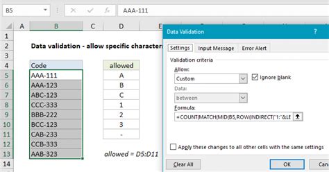 Data Validation Specific Characters Only Excel Formula Exceljet