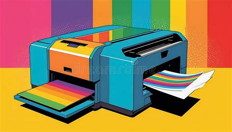 Vibrant Pop Art Printer With Rainbow Output Stock Illustration Illustration Of Keyword Comic