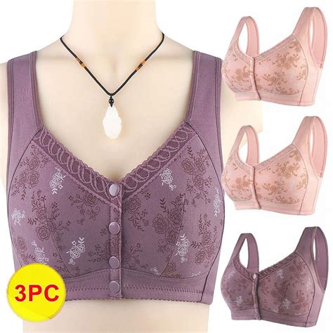 Amidoa Bras For Older Women Plus Size Large Bust Wire Free Floral Bras