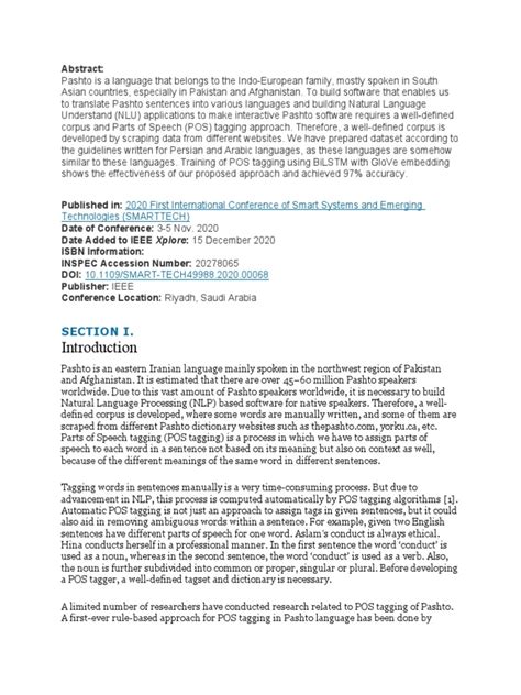 Poster Novel Approach For Pos Tagging In Pashto Pdf Part Of Speech Artificial Neural Network