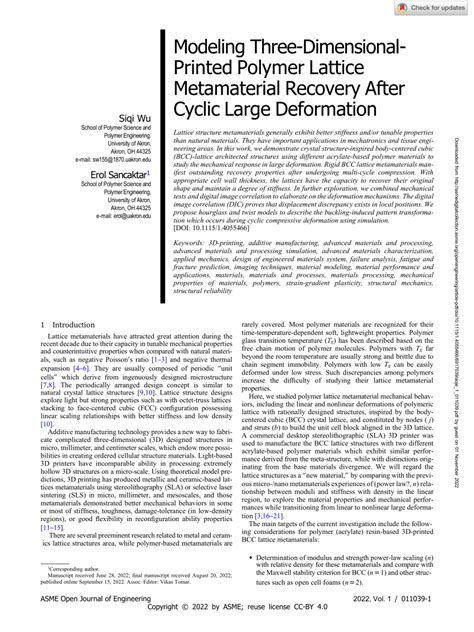 Pdf Modeling Three Dimensional Printed Polymer Lattice Metamaterial