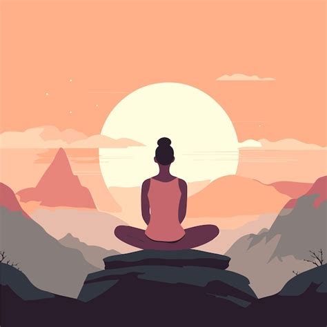 Premium Vector Woman Sitting On Top Of The Mountain Meditating