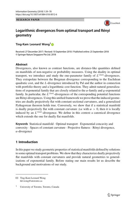 Pdf Statistical Manifolds From Optimal Transport
