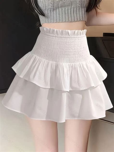 Solid Layered Ruffle Hem Skirt Sweet Shirred Skirt Spring Temu