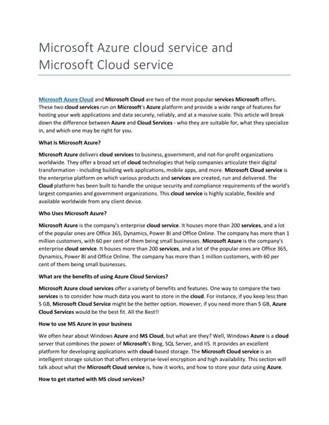 PPT Microsoft Azure Cloud Service And Microsoft Cloud Service