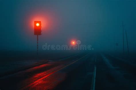 Night Highway And Burning Red Traffic Lights Stock Image Image Of