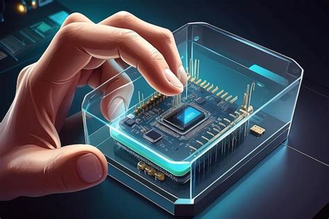 Mans Hand Holds Glass Tube With A Microchip A Scientist Shows A New