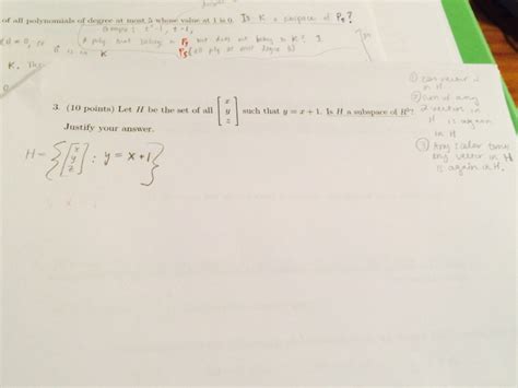solved linear algebra subspaces is h a subspace of r3 not