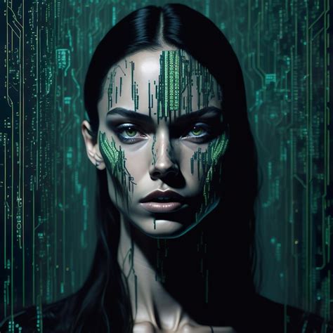 Premium Ai Image A Woman With A Digital Display On Her Face