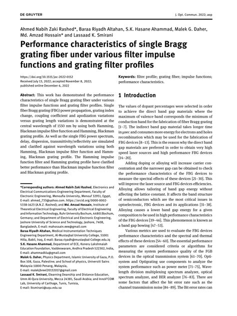Pdf Performance Characteristics Of Single Bragg Grating Fiber Under Various Filter Impulse