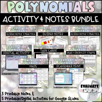 Polynomials Activity Notes Printable Digital Bundle By Evaluate With Kate