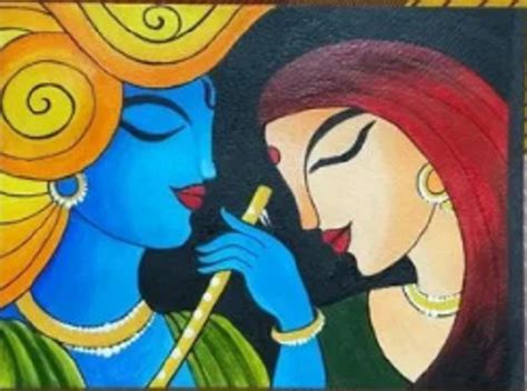 8 X 10 Inch Size Rectangular Radha Krishna Theme Canvas Painting Medium