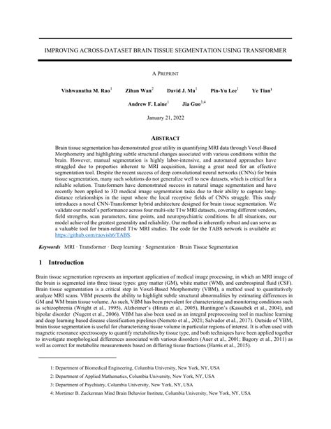 Pdf Improving Across Dataset Brain Tissue Segmentation Using Transformer