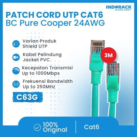 Jual INDORACK PATCH CORD UTP CAT 6 KABEL LAN CAT6 3 METER HIJAU Kota Yogyakarta