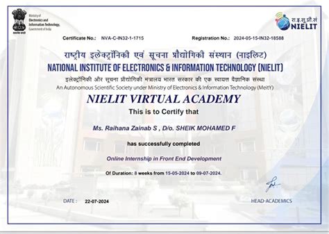 raihana zainab s on linkedin frontenddevelopment nielit