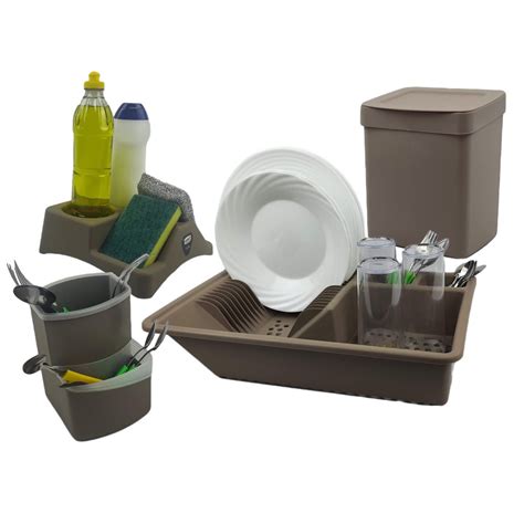 Kit Escorredor De Louças Talheres Lixeira Litros Organizador De Pia Porta Detergente