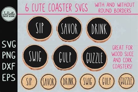 Beer Wine Coaster Svg Bundle 6 Designs W Bonus Borders