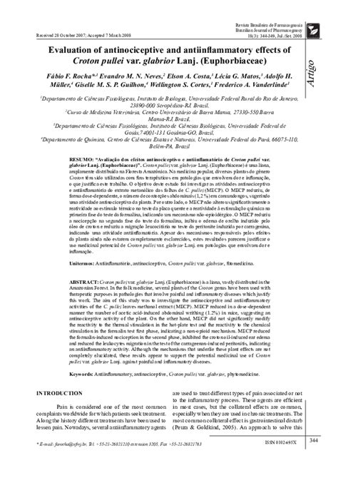 Pdf Evaluation Of The Antinociceptive And Anti Inflammatory Effects Of The Acetone Extract