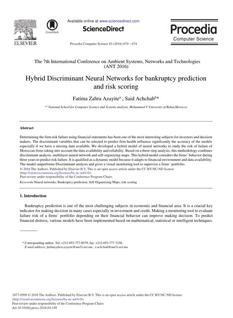 PDF Hybrid Discriminant Neural Networks For Bankruptcy Prediction And