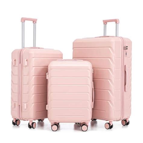 Innobule 3 Pcs Pink Abs Plastic Hardside Spinner Wheels Luggage Set W