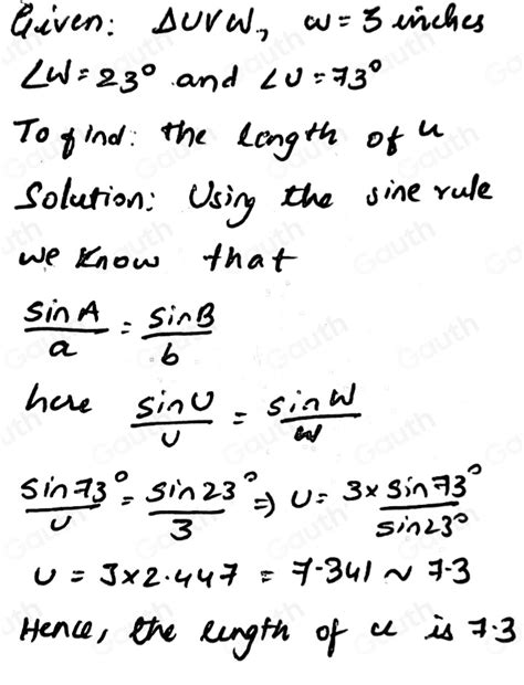 Solved In Delta Uvw W3 Inches ∠ W23° And ∠ U73° Find The Length