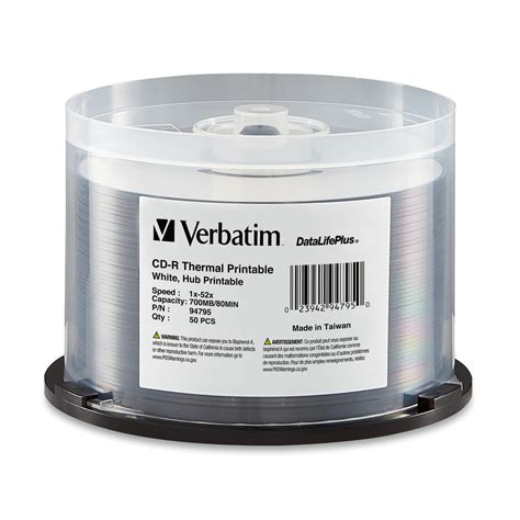 Cd R 700mb 52x Datalifeplus White Thermal Printable Hub Printable