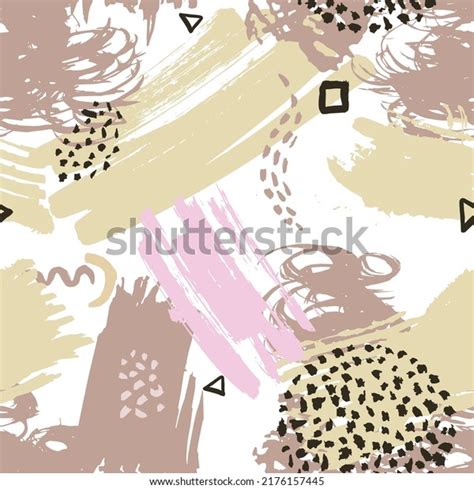 Brush Strokes Memphis Style Seamless Pattern Stock Vector Royalty Free