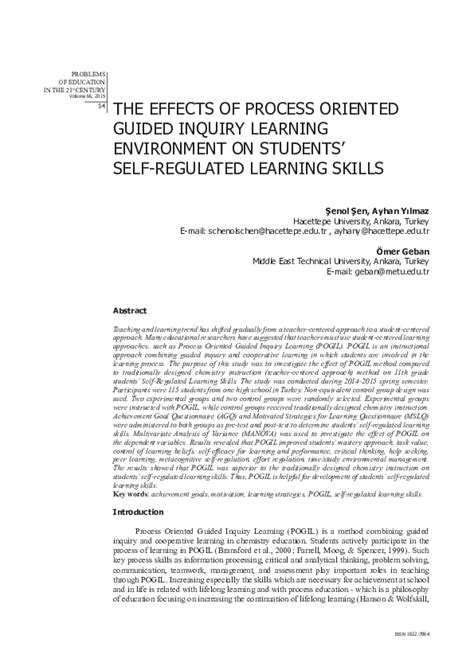 Pdf The Effects Of Process Oriented Guided Inquiry Learning