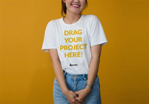 Smiling Girl Wearing T Shirt Mockup Mockup World
