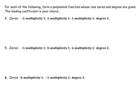 solved for each of the following form a polynomial function