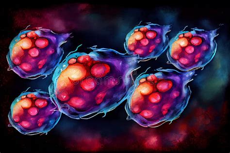 Human Cells Under Microscope Generative Ai Illustration Stock