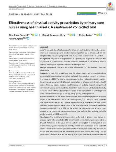 Pdf Effectiveness Of Physical Activity Prescription By Primary Care Nurses Using Health Assets