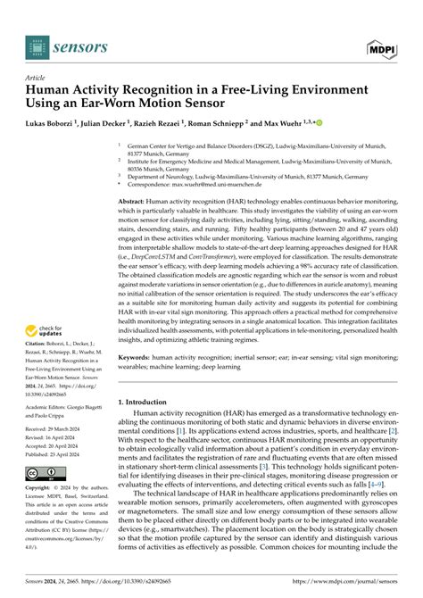 Pdf Human Activity Recognition In A Free Living Environment Using An Ear Worn Motion Sensor