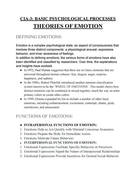 Theories Of Emotion Basic Psychological Processes Cia 3 Basic