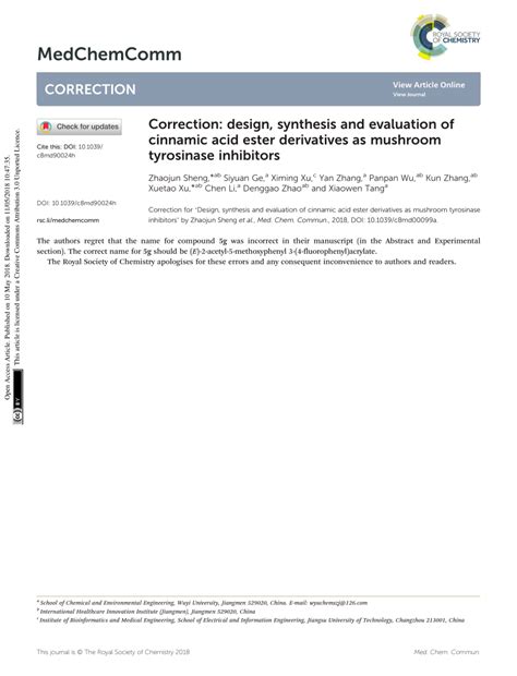 PDF Correction Design Synthesis And Evaluation Of Cinnamic Acid Ester Derivatives As