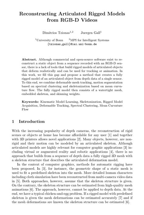 Pdf Reconstructing Articulated Rigged Models From Rgb D Videos